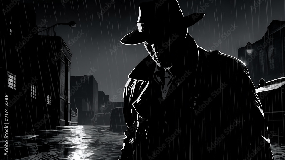 mystery detective comic panel. noir comic book panel showing shadowy ...