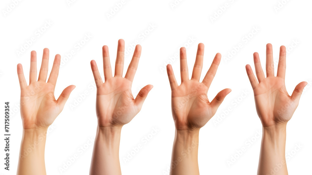 Many hands up isolated on white transparent background with a clipping ...