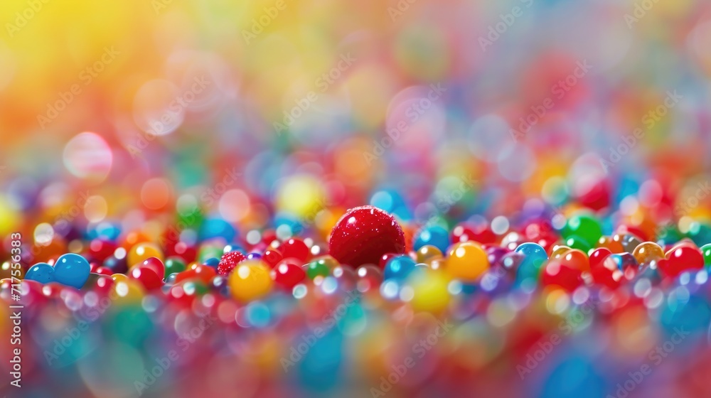 Slimy red dot in sharp focus among millions of colorful dots, depth of ...