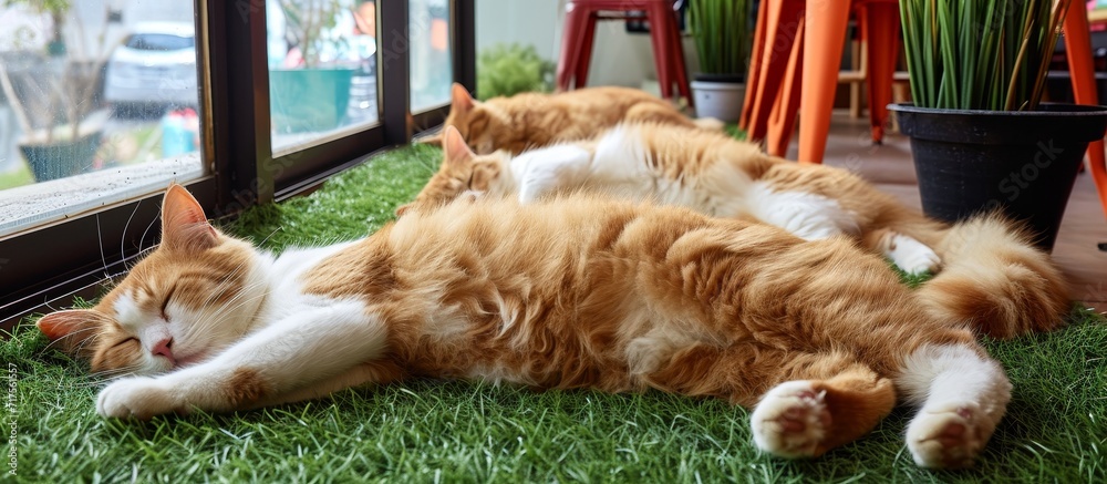 Fat cats from Korea sleeping on grass floors in Gamcheon Culture ...
