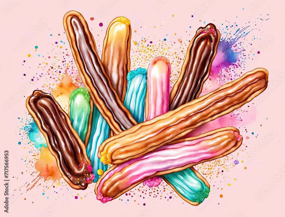 Photorealistic Pop Art Illustration of Churros with Confetti Explosions ...