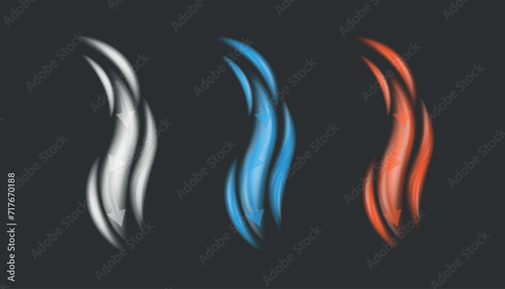 Set of abstract air light effects with arrows indicating the direction ...
