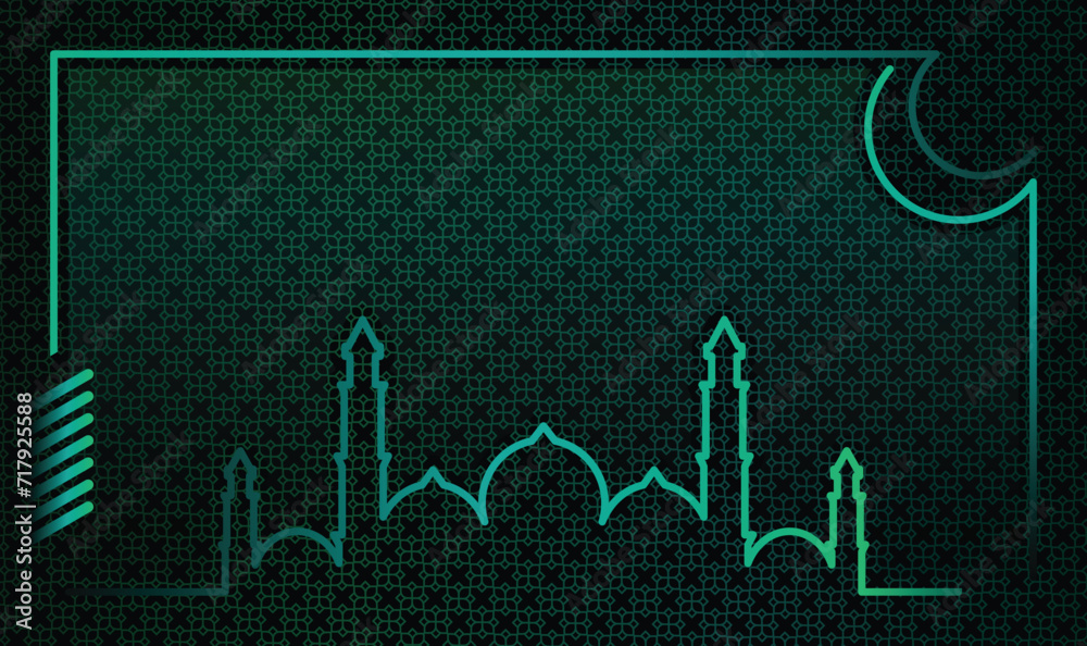 Futuristic tecno Neon green Mosque background. Neon green border frame ...