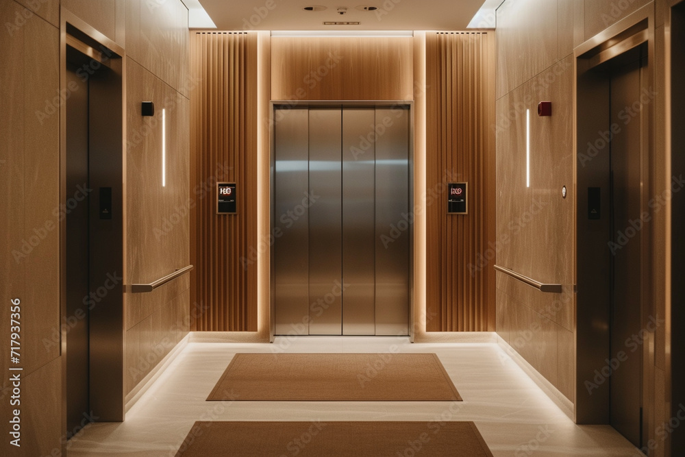 minimalist design of a hotel elevator, where housekeeping staff ensure ...