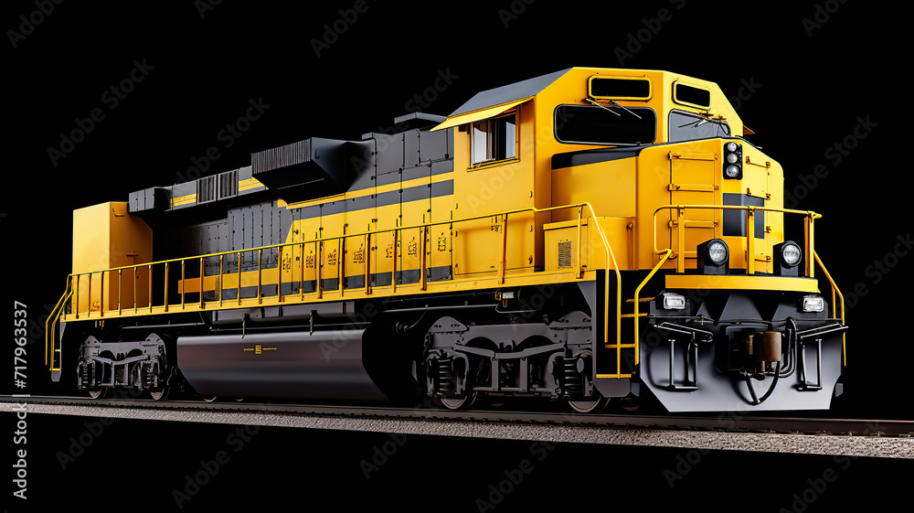 Realistic, contemporary train locomotive operating on a railroad Stock ...