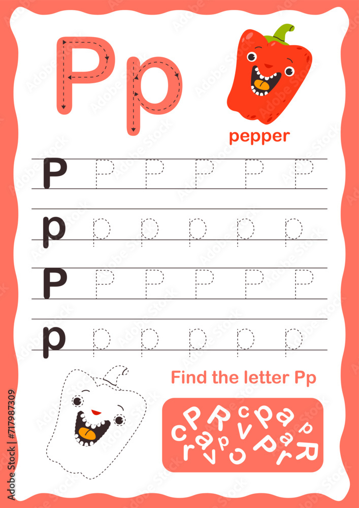 Tracing letters alphabet. Uppercase and lowercase letter p Engish ...