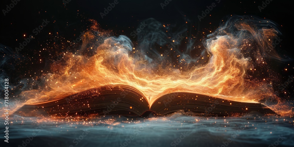 Enchanting Tales Awaken: An Open Book Radiates a Mystical Spectrum of ...
