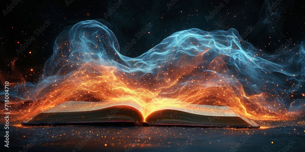 Enchanting Tales Awaken: An Open Book Radiates a Mystical Spectrum of ...