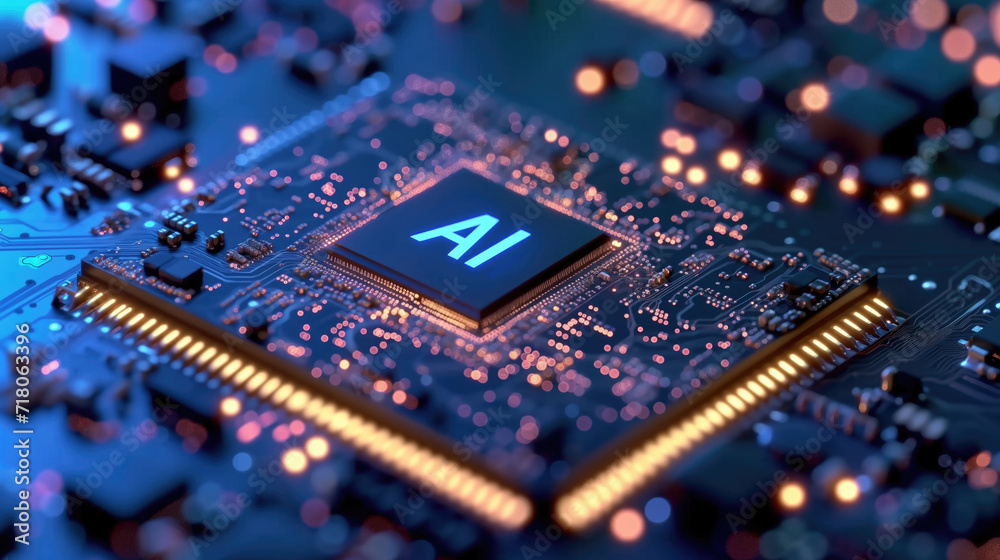 Ai computer data center render, Cyberpunk AI Circuit board, Technology background Central ...