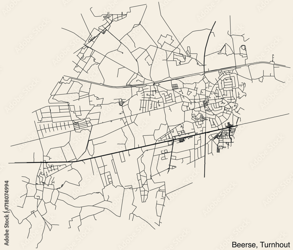 Detailed hand-drawn navigational urban street roads map of the BEERSE ...