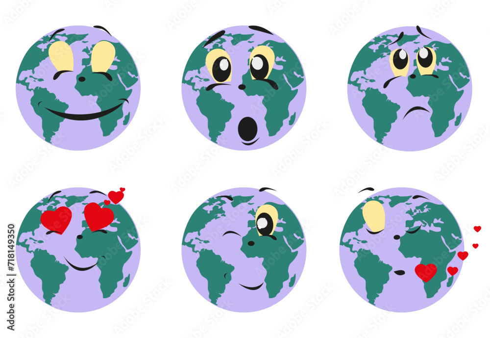 Planet Earth emoticons. Set of vector colored cartoon characters about ...