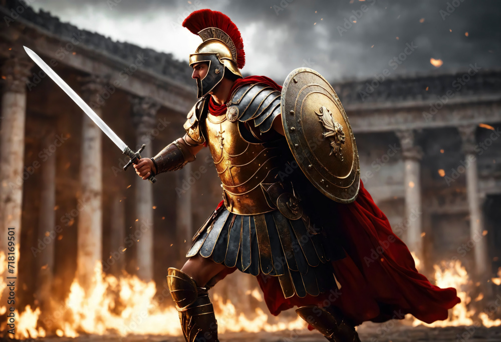 Roman male legionary (legionaries) wear helmet with crest, gladius ...