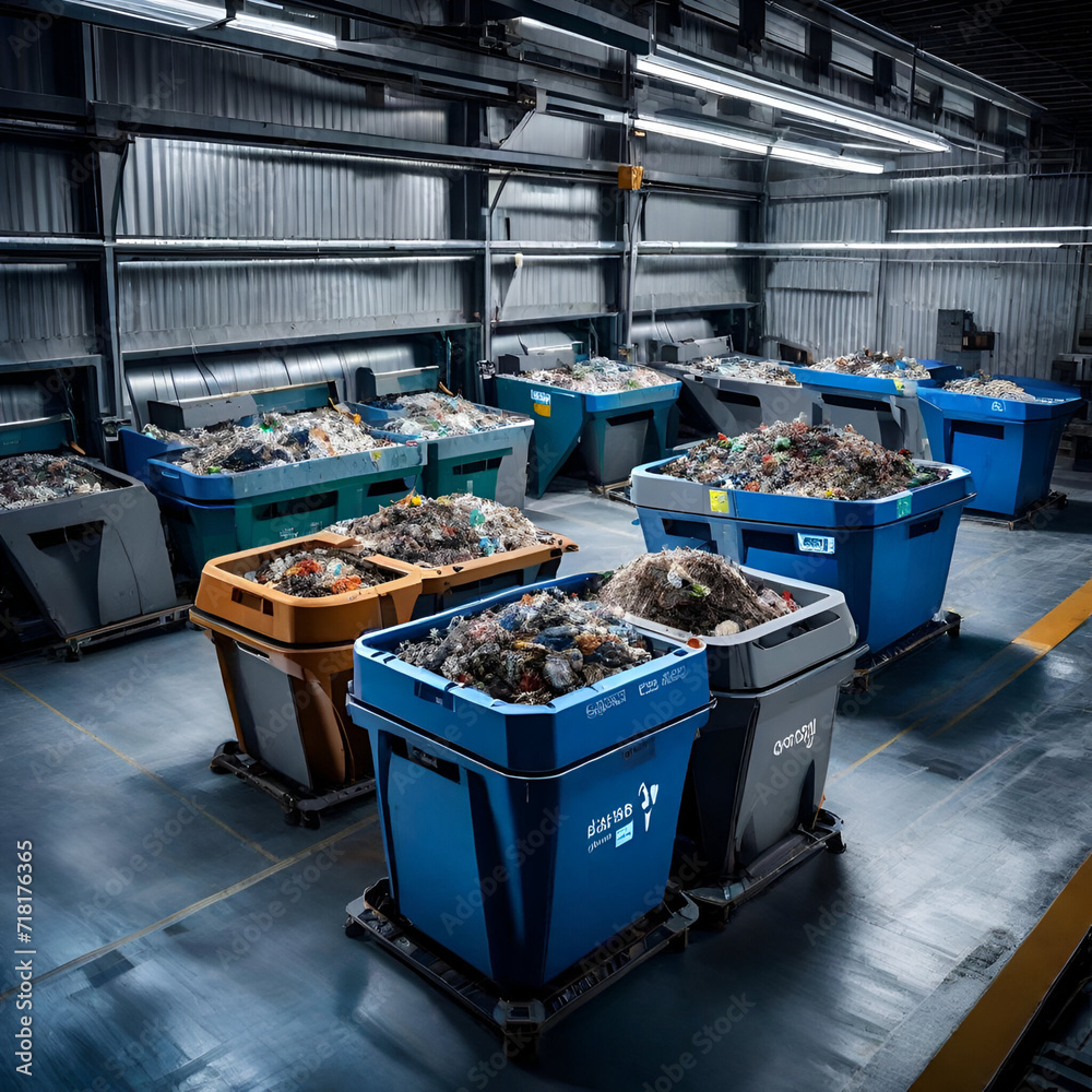 Foto de Stock AI-Enhanced Waste Sorting: A recycling facility equipped with AI-powered robots ...