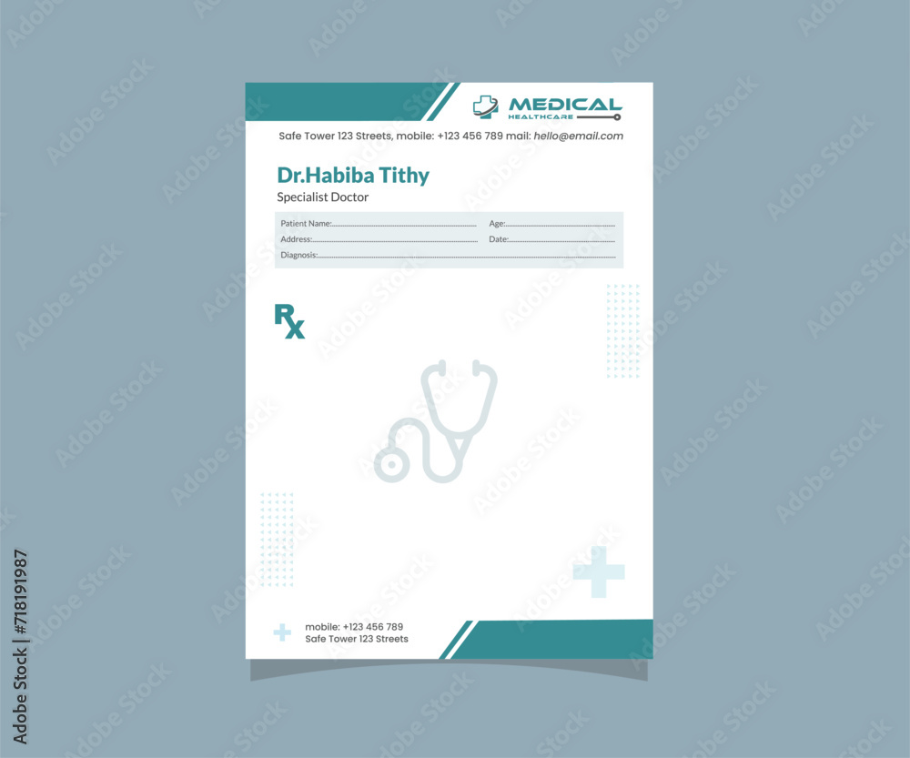 Doctor prescription pad template design, blank rx medical form a4 ...