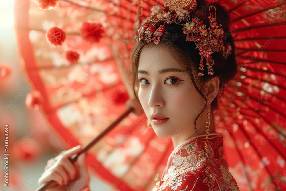 Close up portrait asian chinese woman in traditional cheongsam qipao ...
