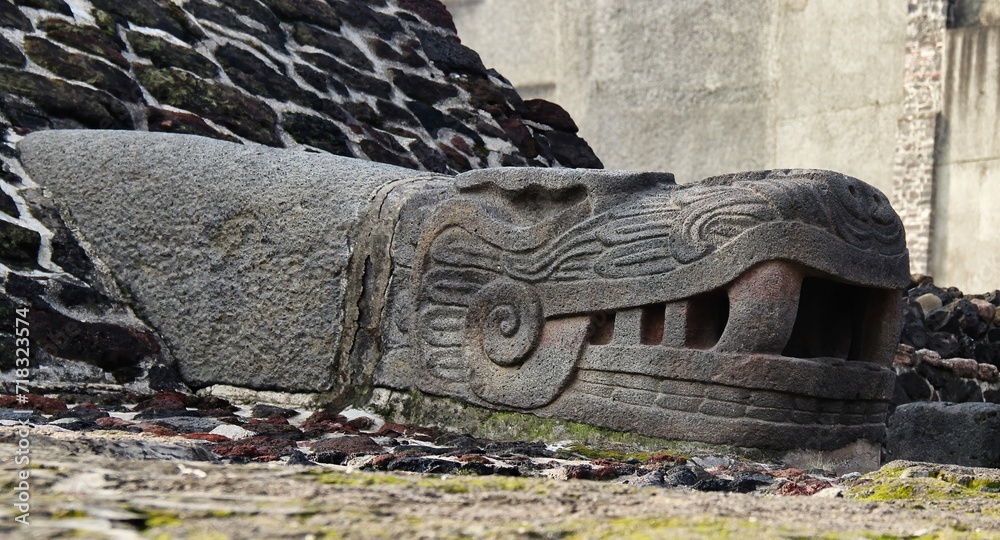 An imposing sculpture depicting a serpent's head, a sacred animal for ...
