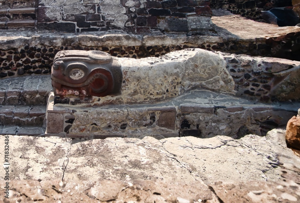 Sculpture depicting a snake, a sacred animal for the Aztec people, in ...