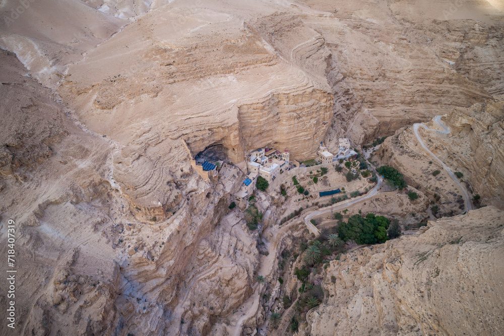 Wadi Qelt in Judean desert around St. George Orthodox Monastery, or ...