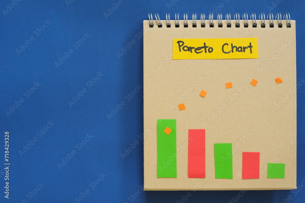 Pareto chart root cause analysis tool on a notepad with copy space for ...