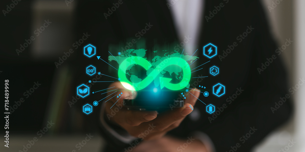 Infinity symbol with Circular business economy environment icons on ...