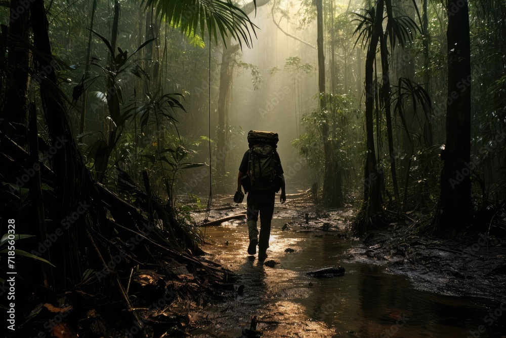 Trekking through the Amazon rainforest. Stock Illustration | Adobe Stock