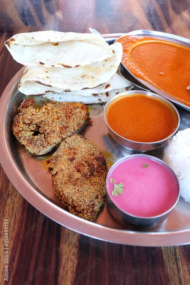 Malvani surmai fish Thali. It is a popular Indian or Konkani food ...