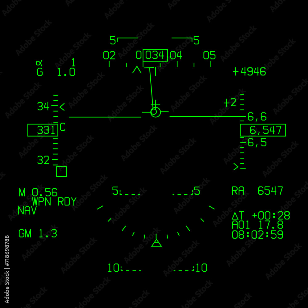 PACJF-17 Thunder Heads Up Display View in NAV Mode - Vector Drawing For ...