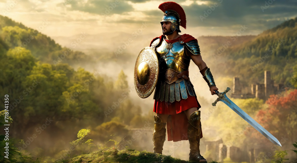 Roman male legionary (legionaries) wear helmet with crest, gladius ...