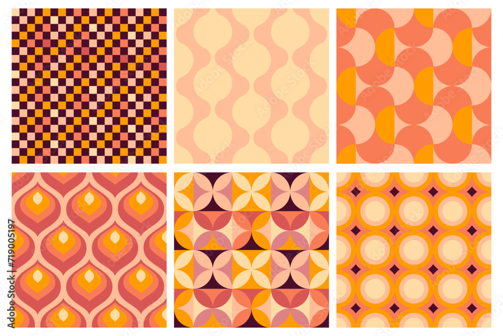Set of vector geometric seamless patterns, groovy vibes of 70s ...