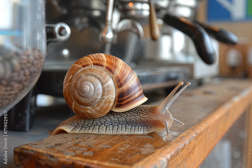 Foto de Stock Snail Coffee Shop Barista: Imagine a snail behind a tiny ...