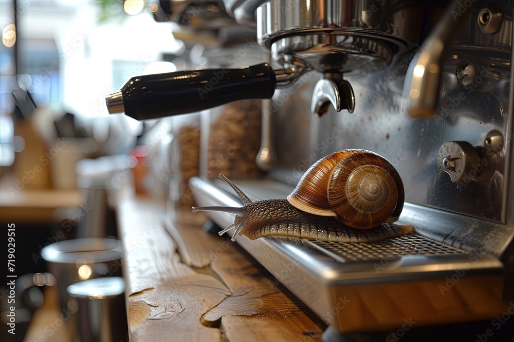 Snail Coffee Shop Barista: Imagine a snail behind a tiny coffee counter ...