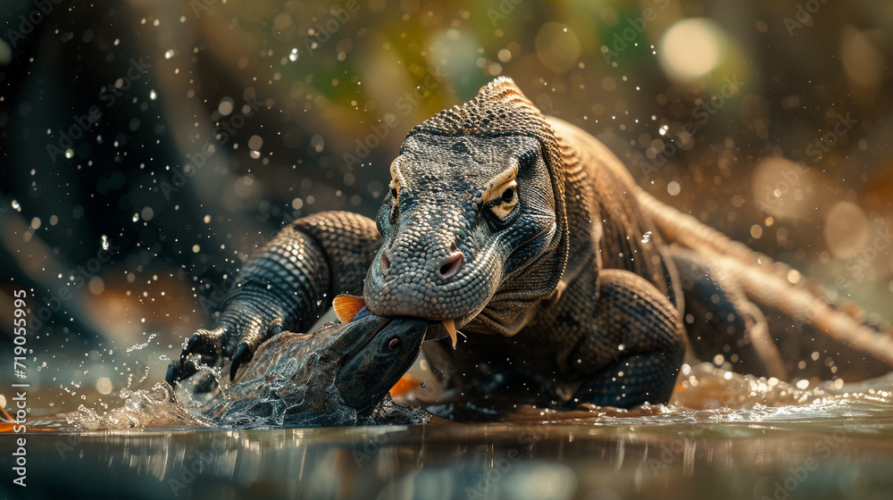 The Komodo dragon attacks its prey, a rare and dangerous animal, with ...