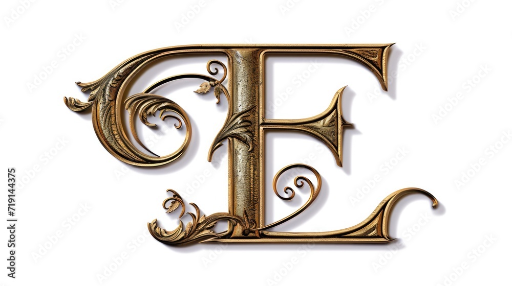 Golden font letter E . Metal forged letter of the alphabet . Capital ...