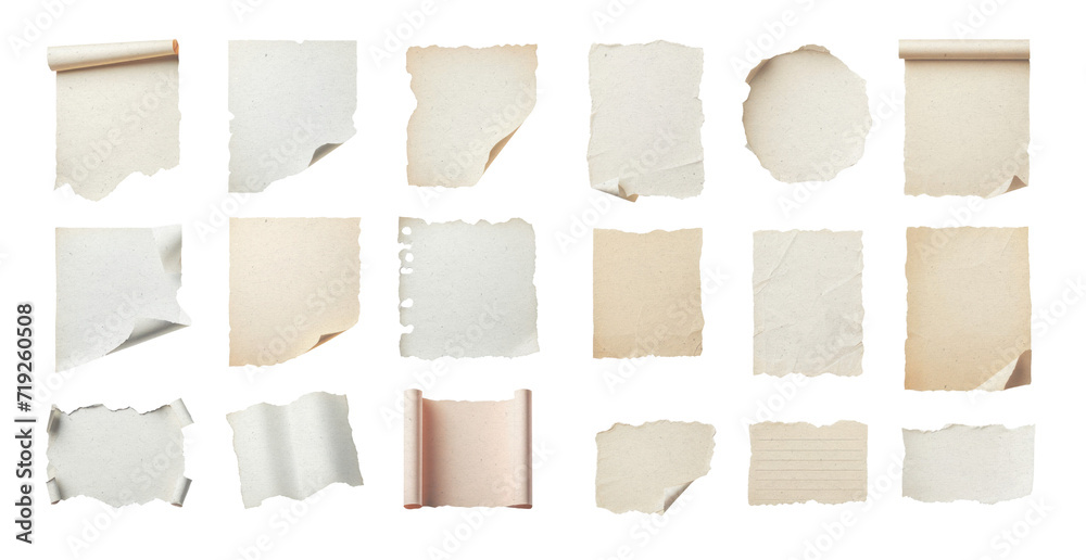 set of old torn paper set. Various shapes and colors. Vintage ripped ...