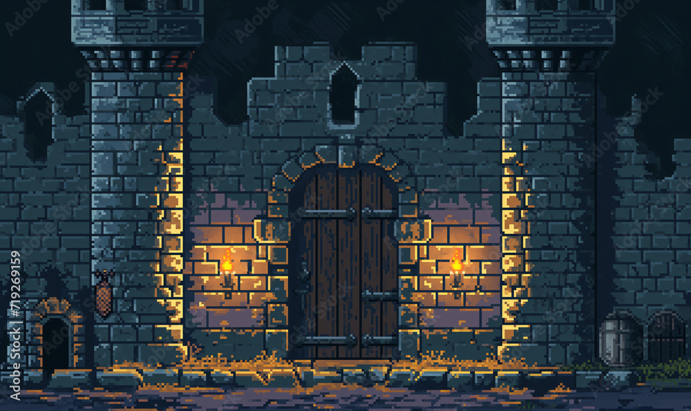 pixel art of old castle dungeon background battle scene in RPG old ...