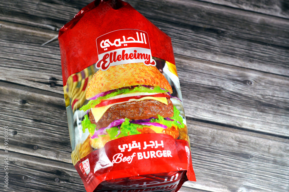 Cairo, Egypt, January 23 2024: Elleheimy beef burger packet, Beef ...