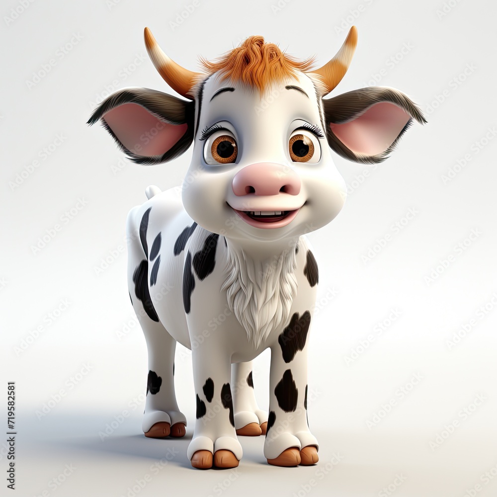 Cartoon character cute cow or calf 3d illustration isolated on white ...