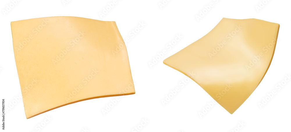 Square slices of processed cheese isolated on white background Stock ...