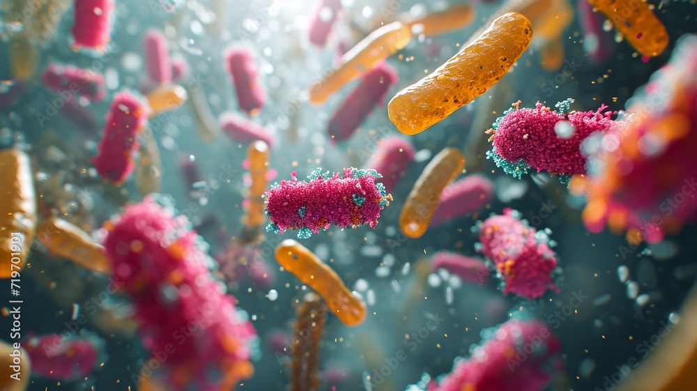 Probiotics Bacteria . Biology, Science Microscopic medicine. Digestion ...