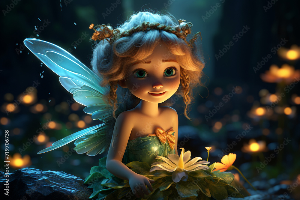 Cute happy funny pretty beautiful fairy character animated, cartoon ...