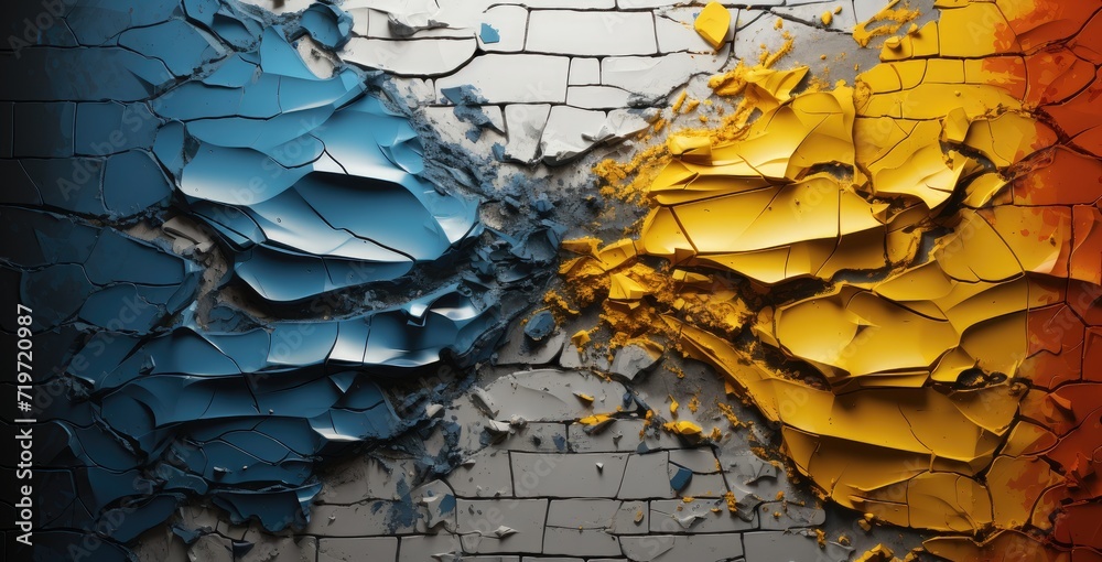 An abstract masterpiece of contrasting colors, the blue and yellow ...