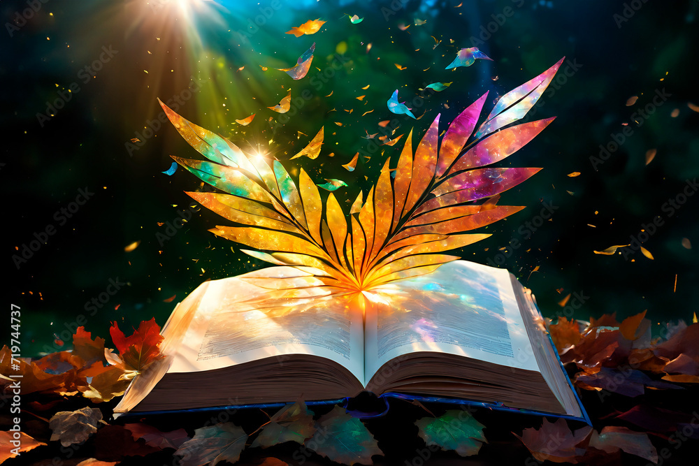 An open book, whose leaves turn into birds. Concept of incentive to the ...