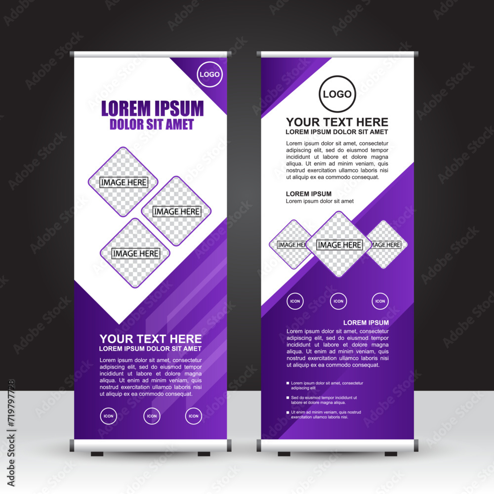 Purple color combination theme Roll Up Banner template, standing banner ...
