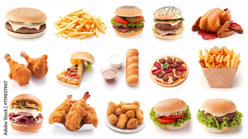 All Fast Food collection set, isolated on white background. Fried ...