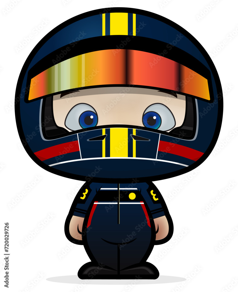 Cute kid cartoon vector illustration wearing race car driving suit ...