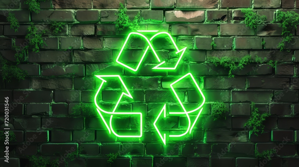 Green Neon lights of Eco Recycle Symbol. Zero Waste Concept, Ecology ...