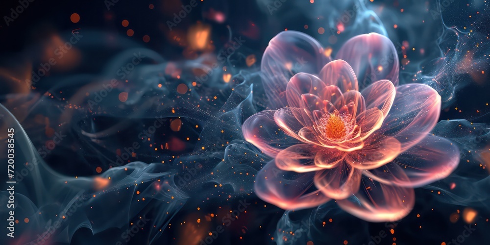 Holographic projection of a delicate flower, surrounded by a ...