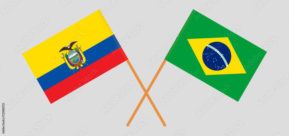 Crossed flags of Ecuador and Brazil. Official colors. Correct ...