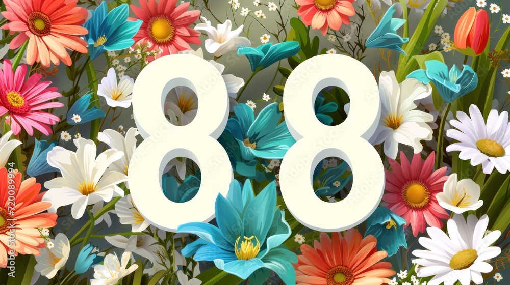 88th birthday card, white number 88 with flowers Stock Illustration ...
