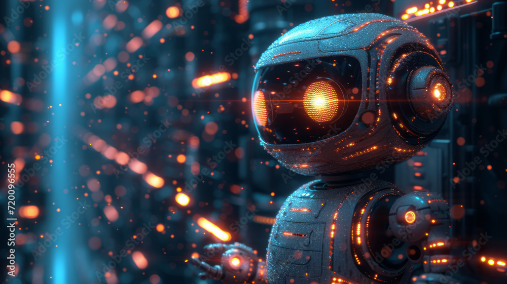 animated chatbot surrounded by floating communication platforms with a ...